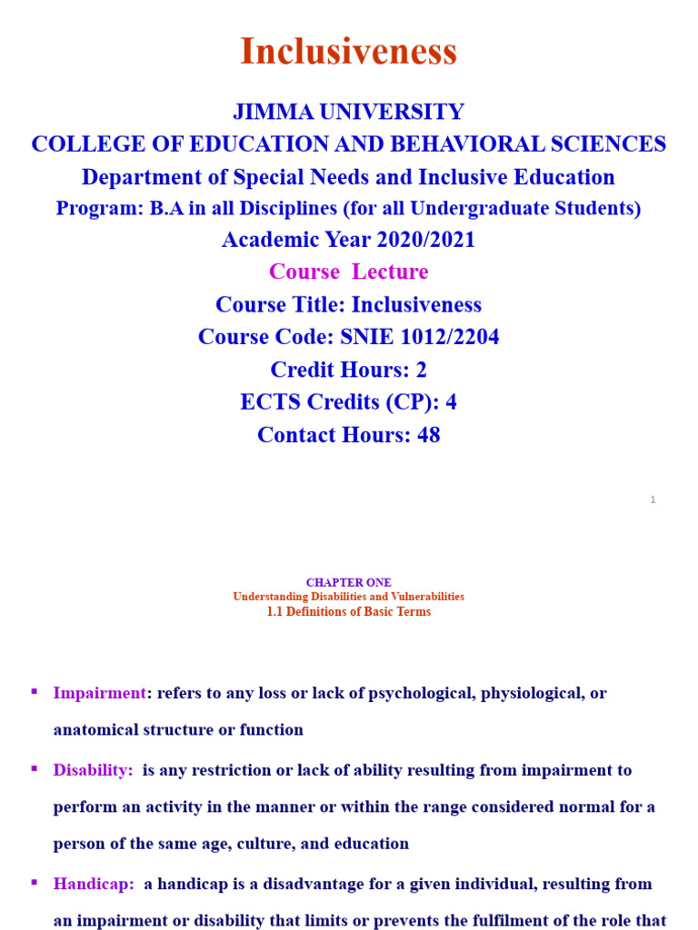 Inclusiveness - PPT - Chapter 1-3 | PDF | Intellectual Disability | Disability