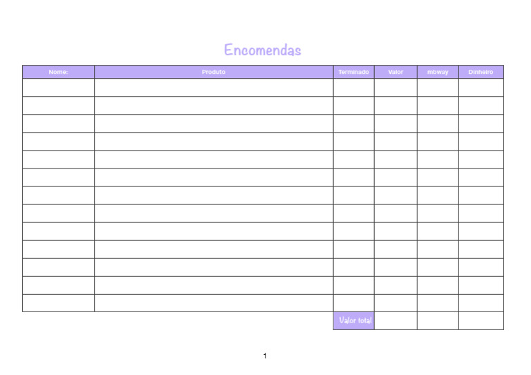 Tabela de Encomendas | PDF