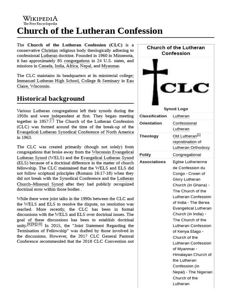 Church of The Lutheran Confession | PDF | Lutheranism | Religious ...