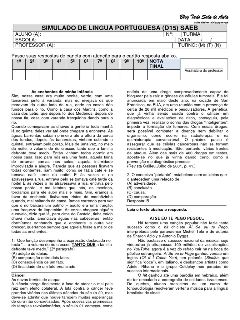 Simulado D15 Saeb | PDF