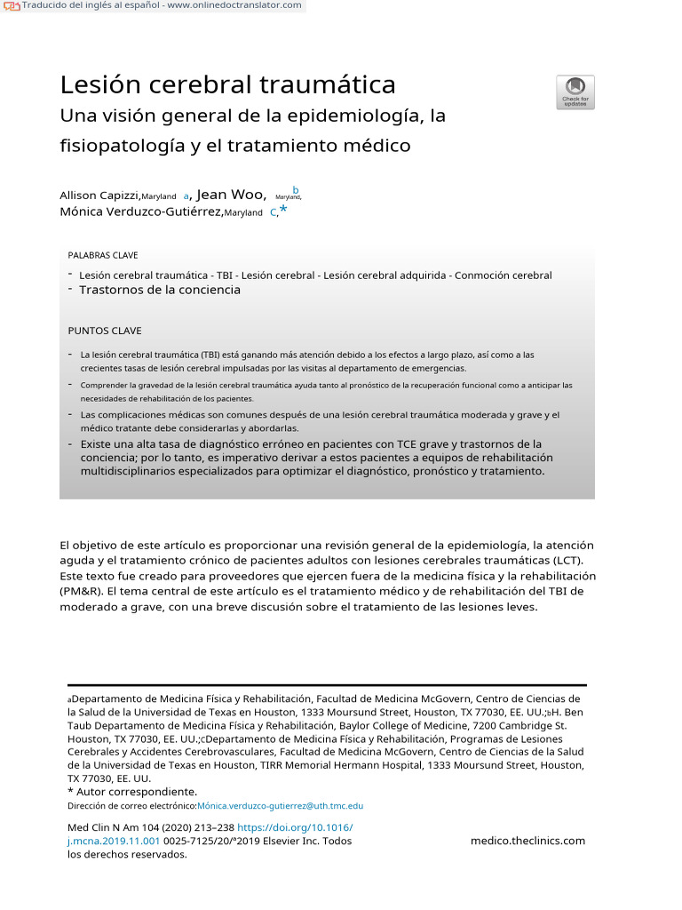 TBI Pathophysiology - En.es | PDF | Lesión cerebral traumática | Trastorno depresivo mayor