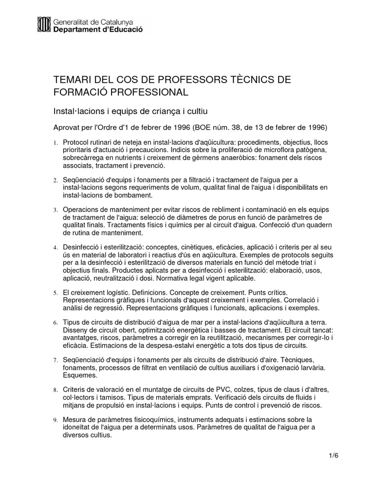 Temari Del Cos de Professors Tècnics de Formació Professional | PDF