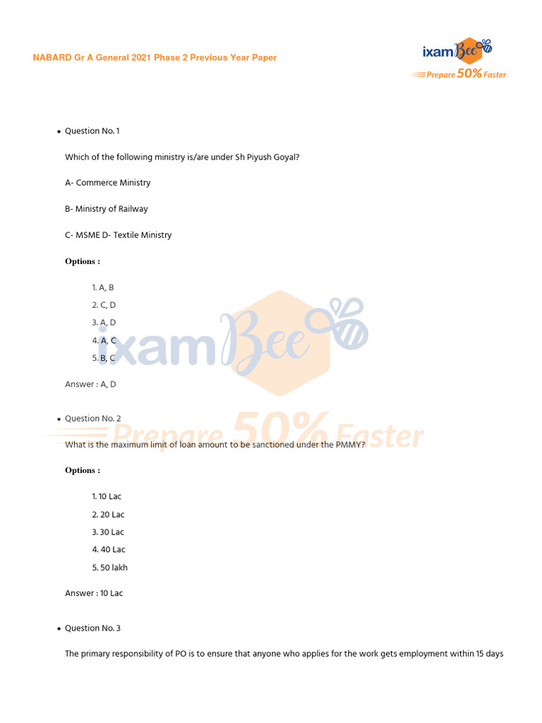 NABARD Grade A 2021 Phase 2 Questions | PDF | Economies | Agriculture
