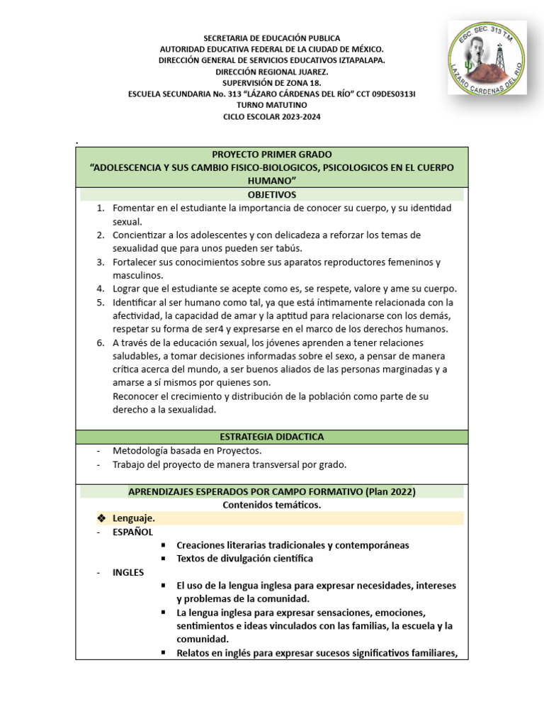 Proyecto Primer Grado Completo Pdf Ciudad De México México