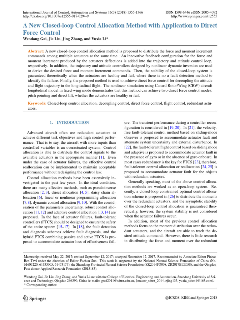 A New Closed-Loop Control Allocation Method With Application To Direct ... A New Closed-Loop Control Allocation Method With Application To Direct ...