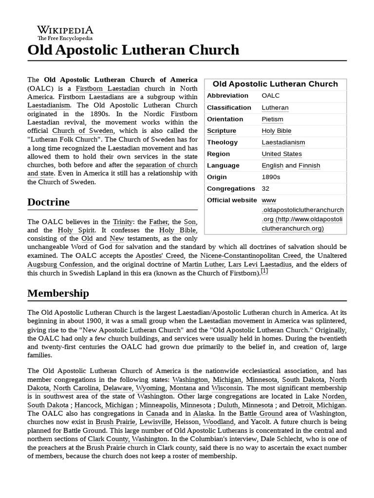 Old Apostolic Lutheran Church | PDF | Christian Denominational Families ...