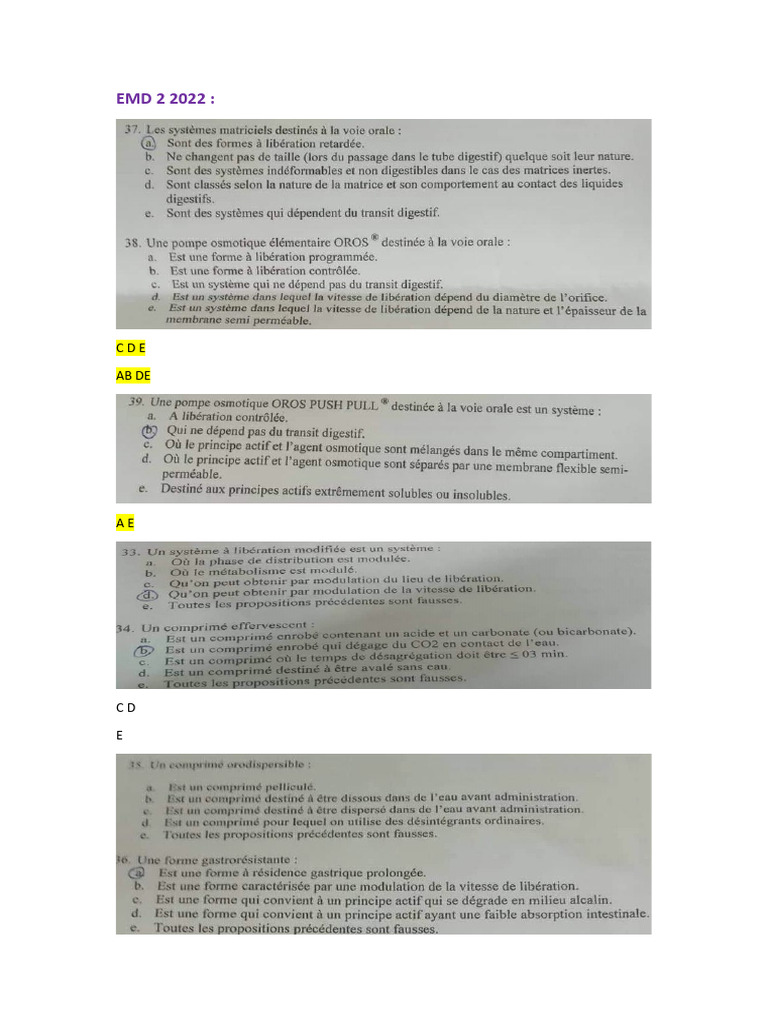Résumé des EMD et Résidanat 2019-2022 | PDF | Sciences et mathématiques ...