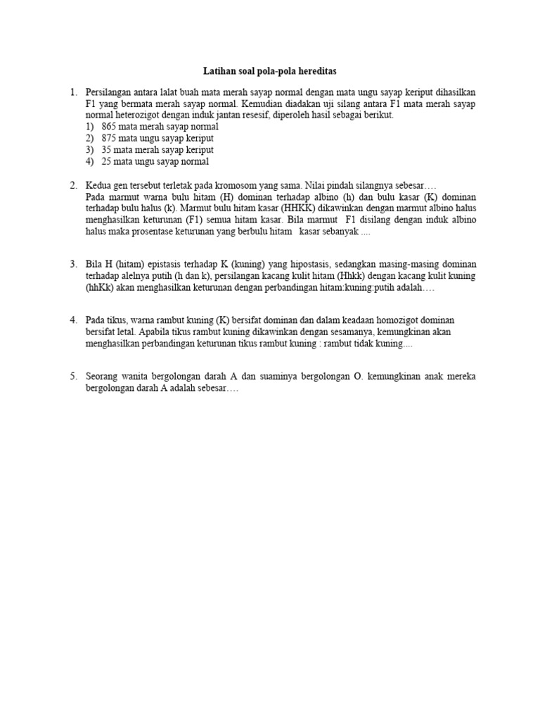 Latihan Soal Pola-Pola Hereditas | PDF | Sains & Matematika