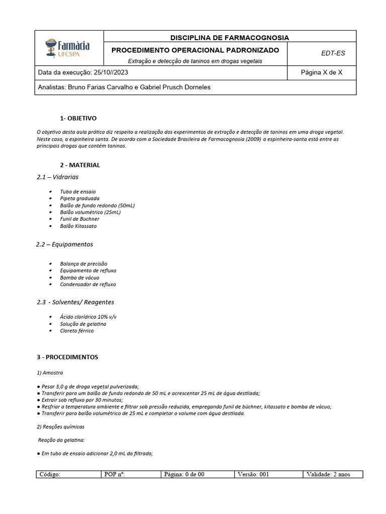 Modelo - Procedimento Operacional Padronizado - Farmacognosia | PDF ...