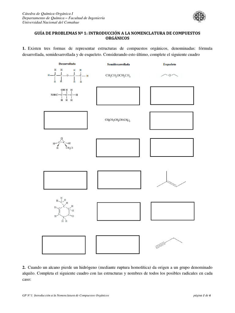 Guía N°1_Nomenclatura de Compuestos Orgánicos | PDF | Alcano | Compuestos orgánicos