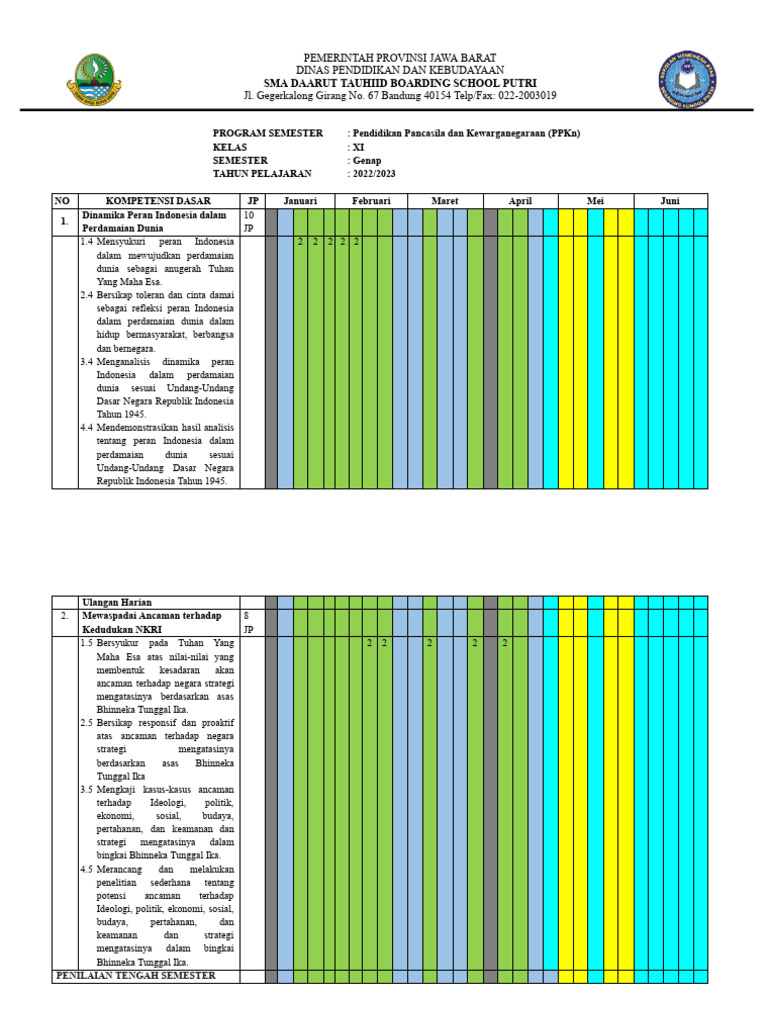 Prosem PPKN Kelas Xi Ta 2022-2023 | PDF