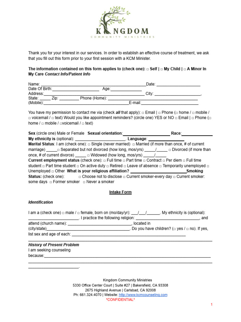 KCM New Patient Forms 2023 | PDF | Psychiatry | Mental Disorder