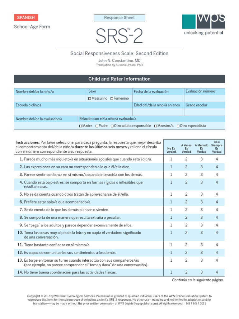 SRS-2 Edad Escolar | PDF