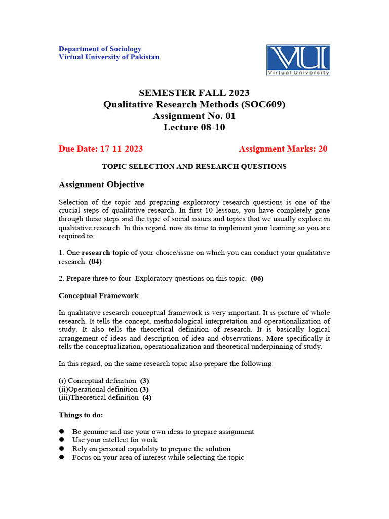 Fall 2023 - SOC609 - 1 | PDF | Qualitative Research | Methodology