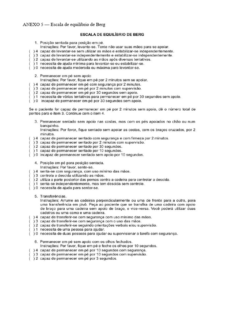 Escala de Equilibrio de Berg | PDF