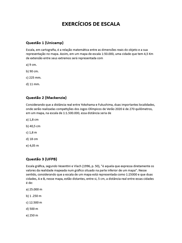EXERCÍCIOS DE ESCALA | PDF | Mapa | Science