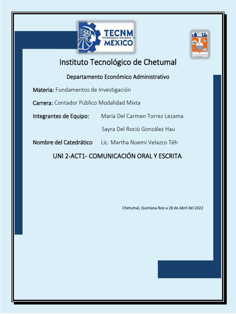 U2-Act 1 - Comunicacion Oral y Escrita | PDF