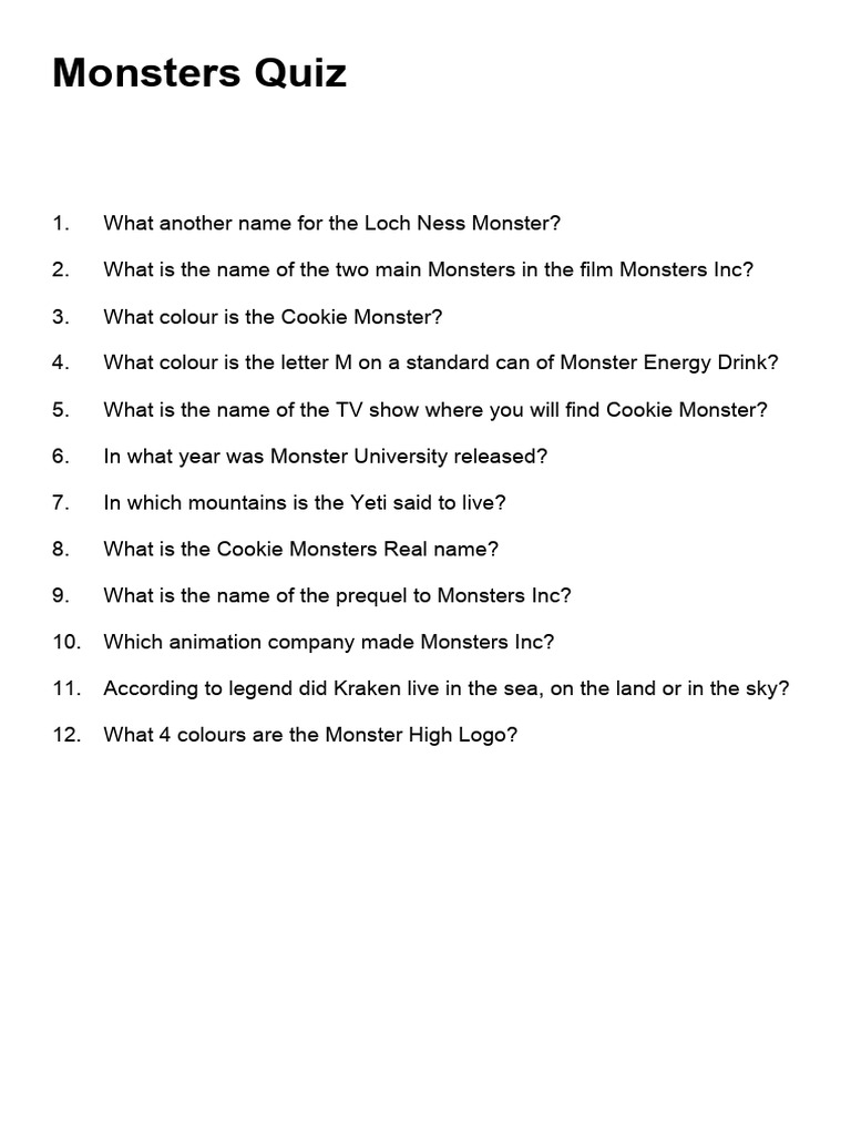 Monsters Inc Trivia Questions & Answers | PDF | Games & Activities