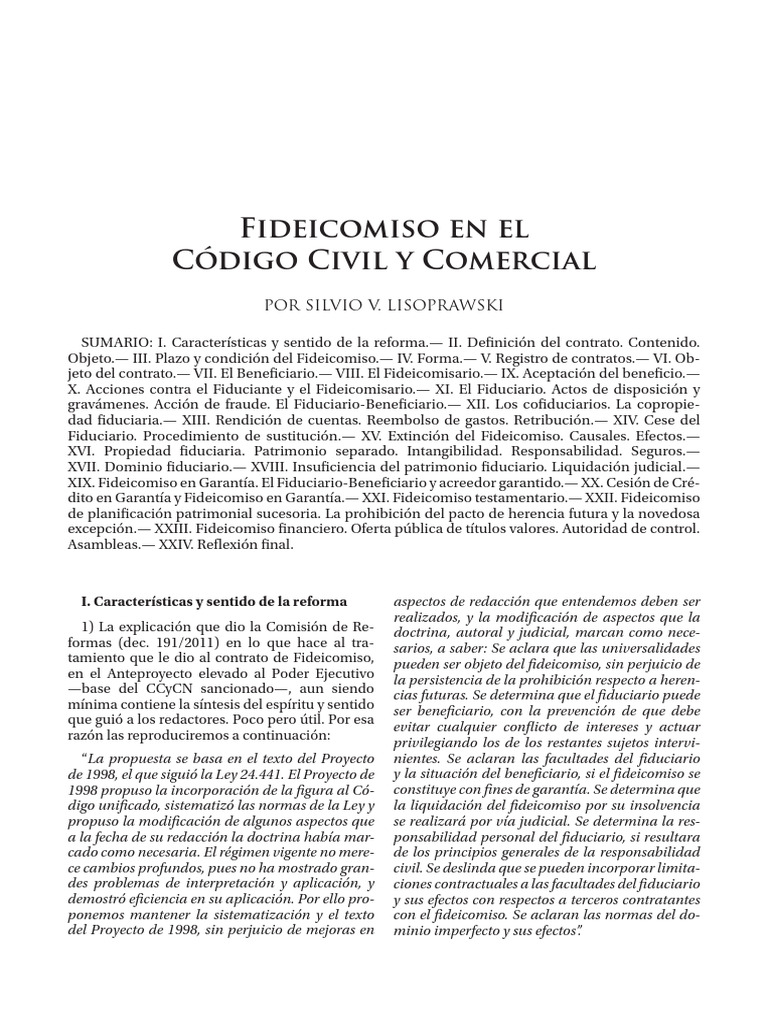 Fideicomiso en El Ccyc | PDF | Ley de fideicomiso | Propiedad