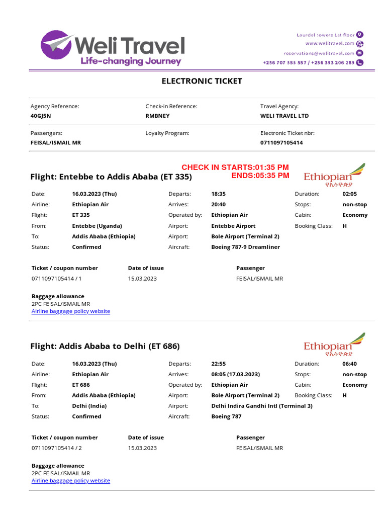 Electronic Ticket For Feisal Ismail MR Departure Date 16-03-2023 | PDF | Civil Aviation | Airlines