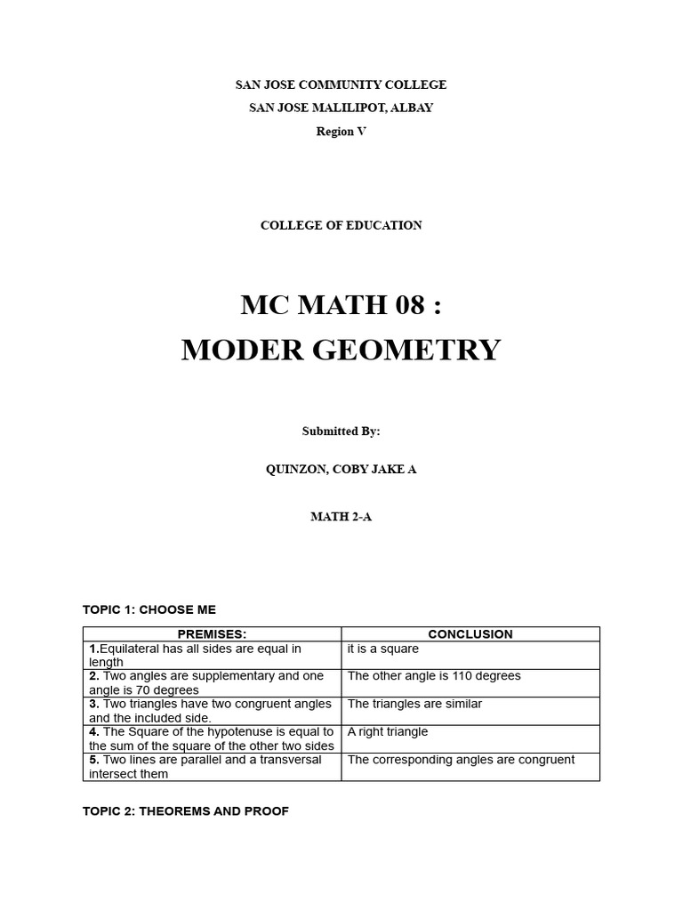 Quinzon Coby Jake Arcilla MC Math 08 | PDF | Triangle | Euclidean Plane Geometry