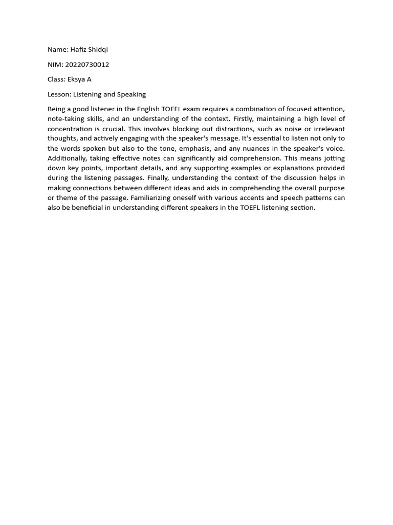 Listening TOEFL (Hafiz Shidqi) | PDF