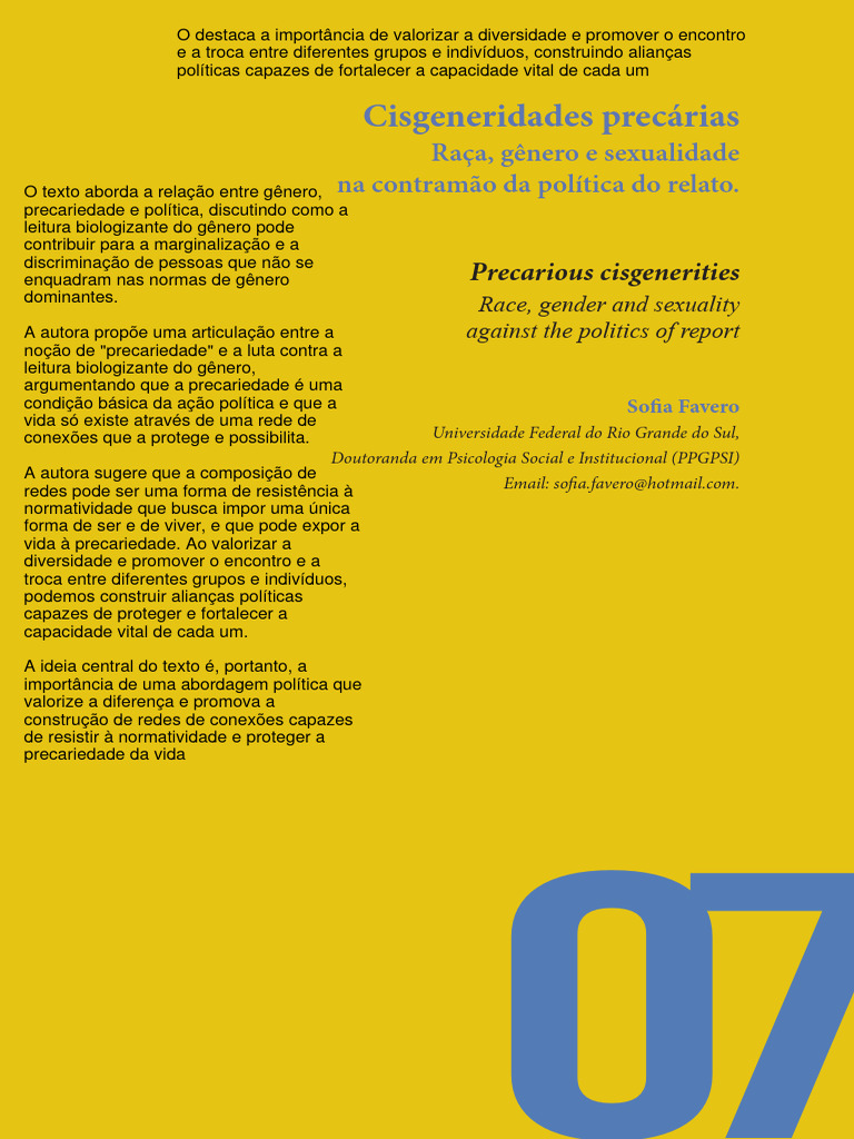 Cisgeneridades Precárias - Sofia Favero | PDF | Transexual | Interseccionalidade