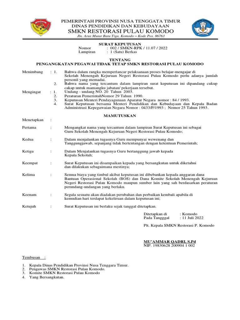 Contoh Format SK Guru | PDF