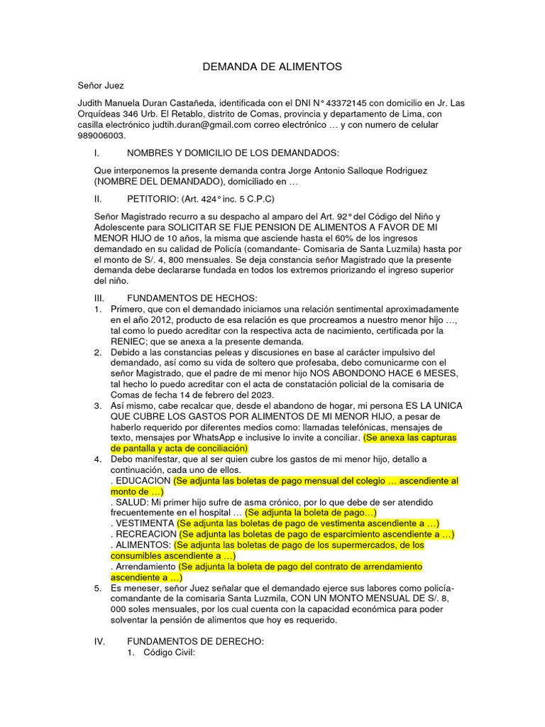 Demanda de Alimentos 2 | PDF | Pensión alimenticia | Justicia