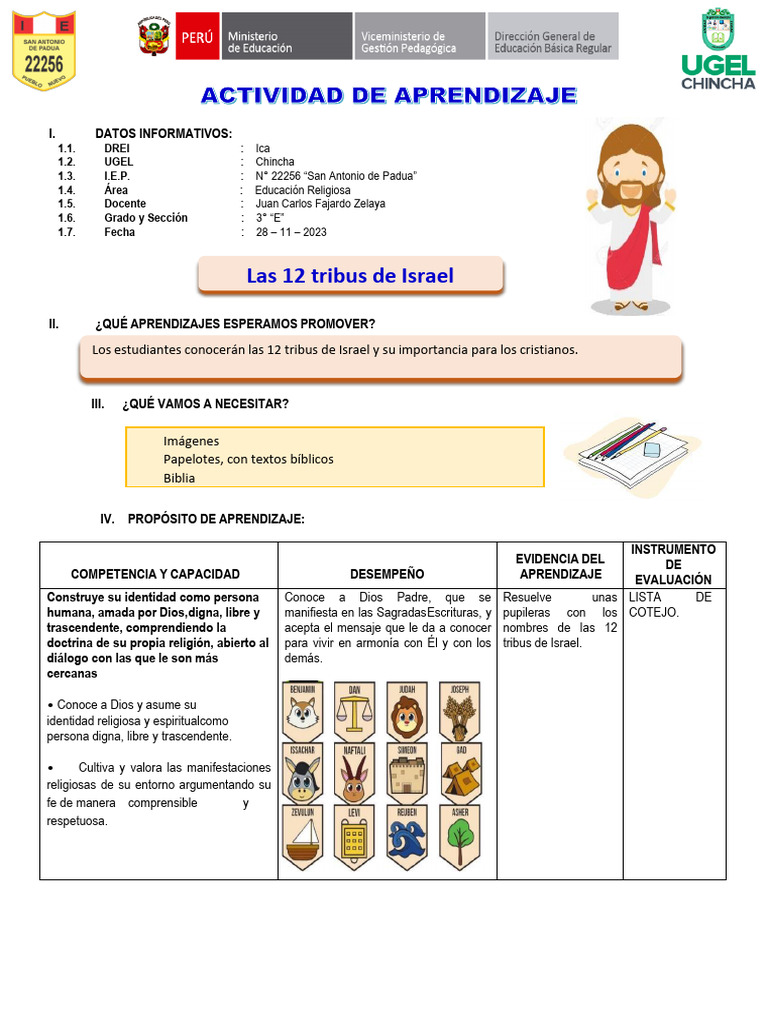 Aa - Las 12 Tribus de Israel - E.R 3° e - JF 2023 | PDF | Jacob | Gente ...