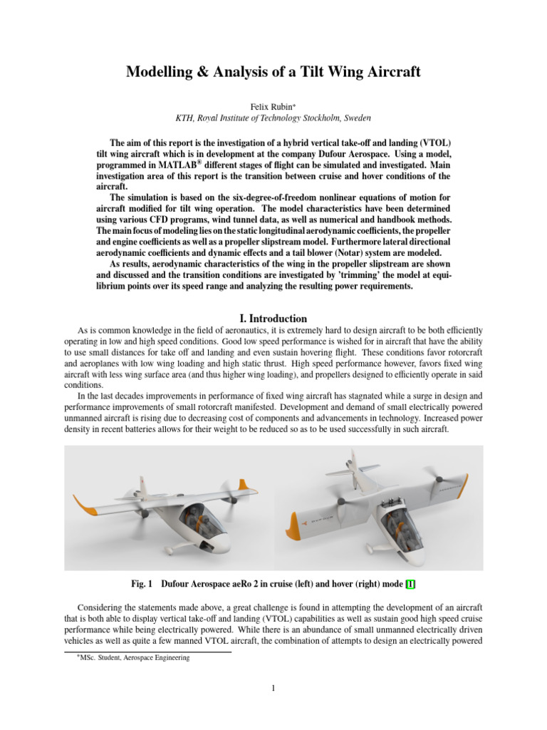 Modelling - Analysis of A Tilt Wing Aircraft | PDF | Aircraft | Propeller Modelling - Analysis of A Tilt Wing Aircraft | PDF | Aircraft | Propeller