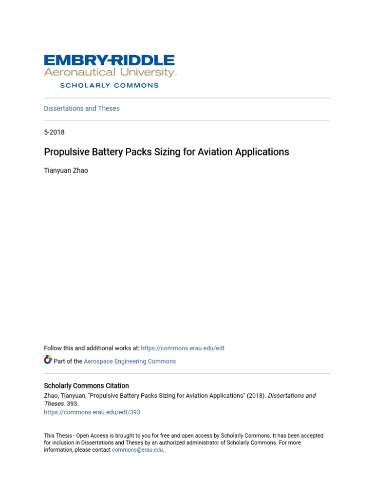2018 - Propulsive Battery Packs Sizing For Aviation Applications | PDF ...