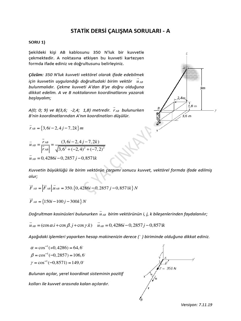 Statik (Maden Muh) Sunumlar (2019-2020) - Uygulama Sorulari Ve Cozumleri - Hafta 7 | PDF