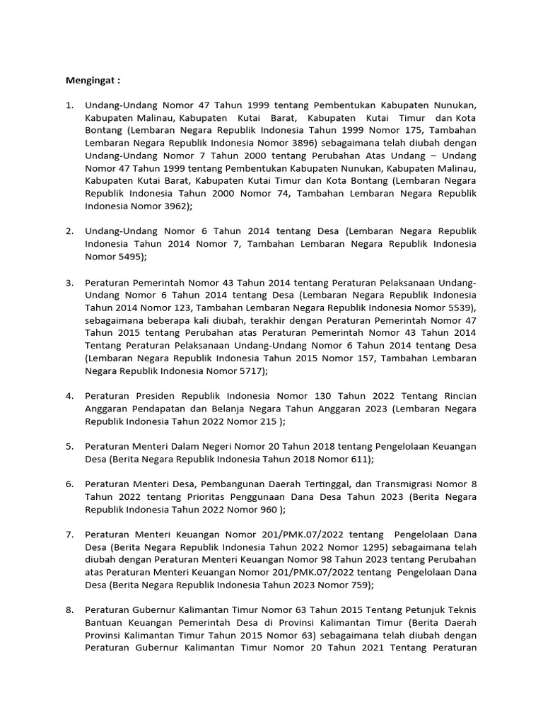 Contoh Konsideran Perdes Perubahan Apbdes 2023 | PDF