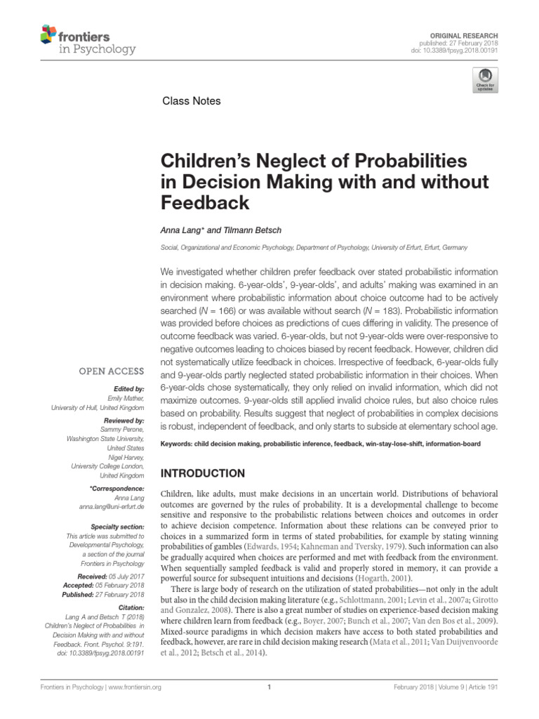 Dissociation in Decision Bias Mechanism Between Probabilistic ... Dissociation in Decision Bias Mechanism Between Probabilistic ...