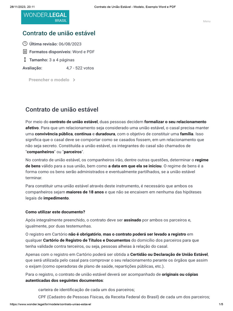 Contrato União Estável: Modelos e Regras | PDF | União estável | Casamento