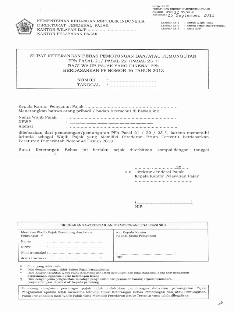 SK Bebas Pemotongan Pemungutan PPH WP PP46 | PDF