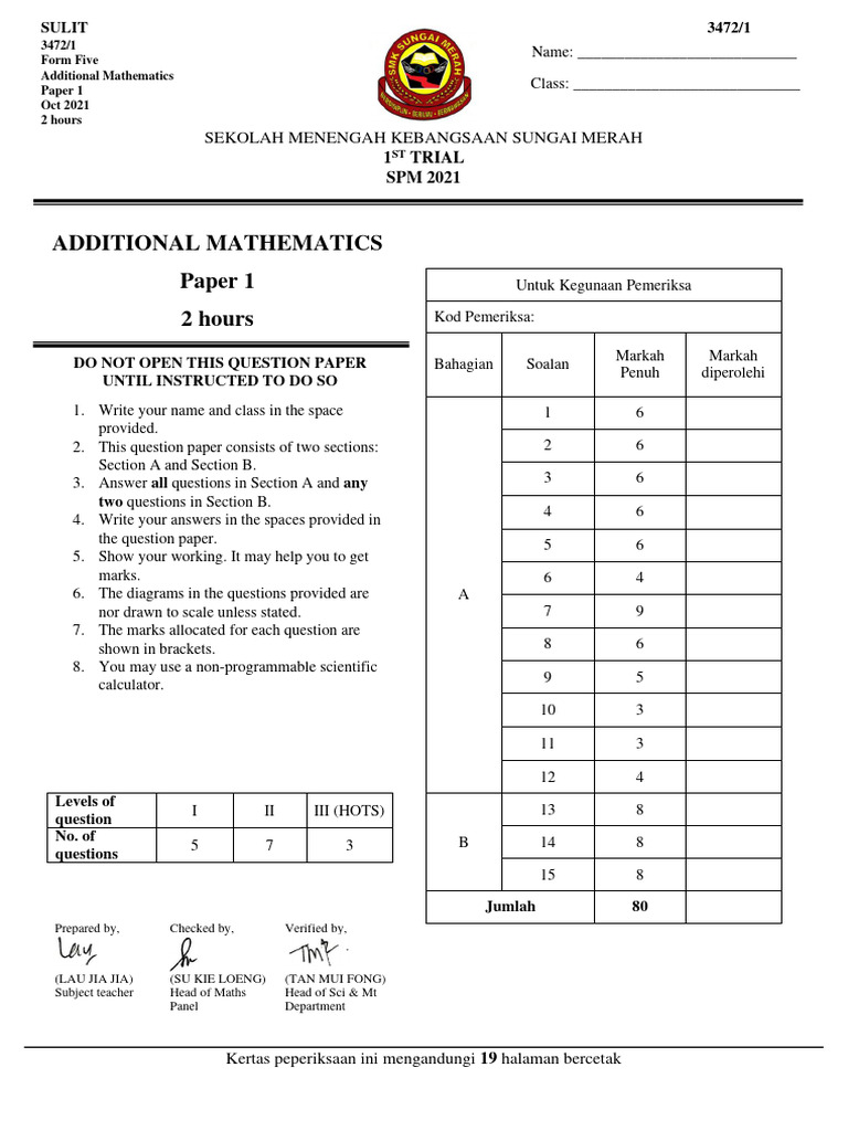 5S MT (Paper 1) SPM Trial 1 | PDF | Elementary Mathematics ...