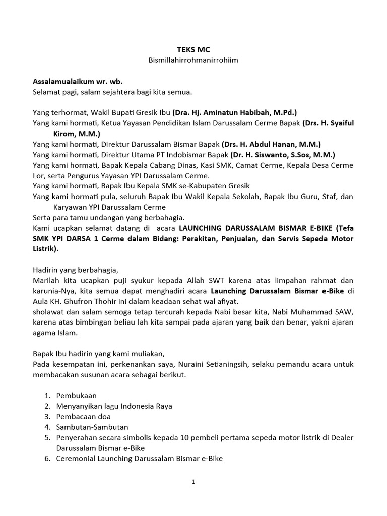 Teks Mc Acara Launching Kegiatan Pdf