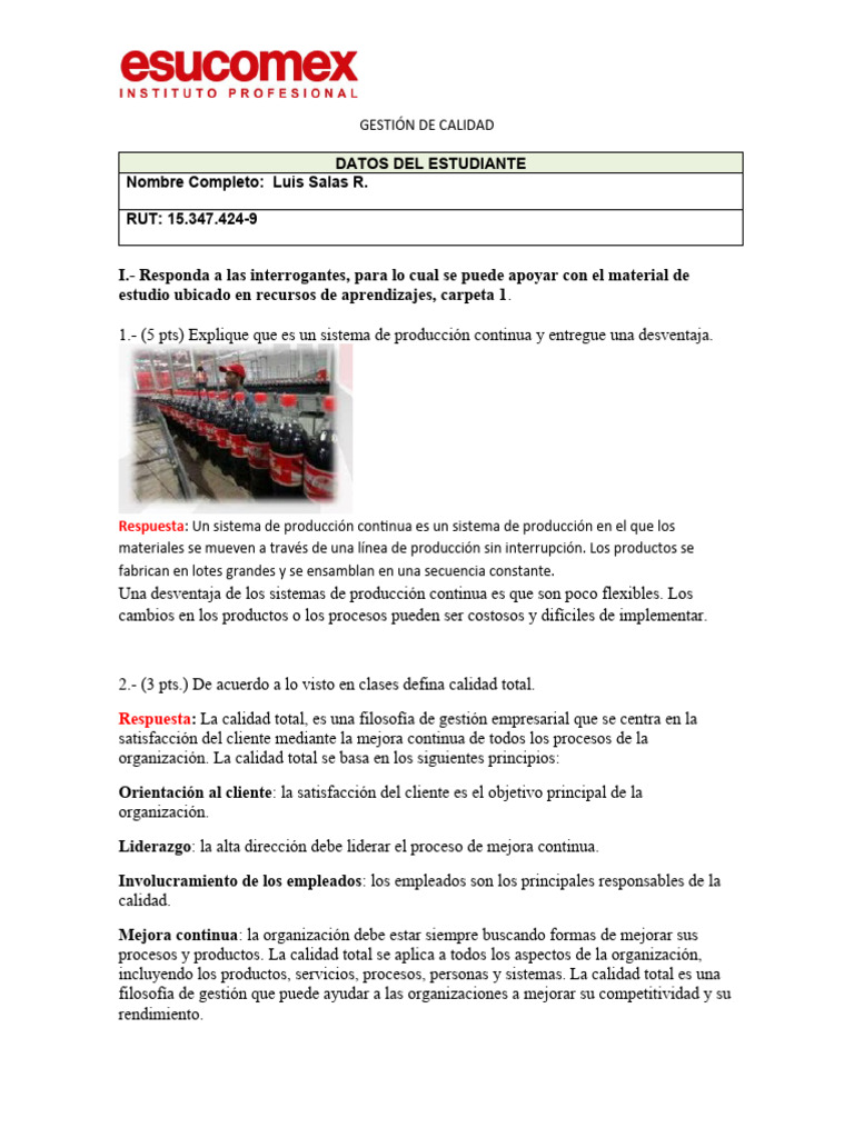 Eval 2 Gestión de Calidad Luis Salas | PDF | Calidad (comercial) | Economias