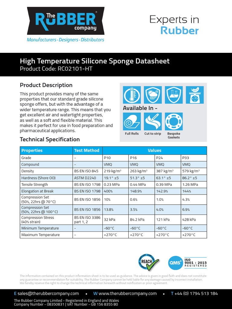 High Temperature Silicone Sponge Data Sheet | PDF | Pascal (Unit ...