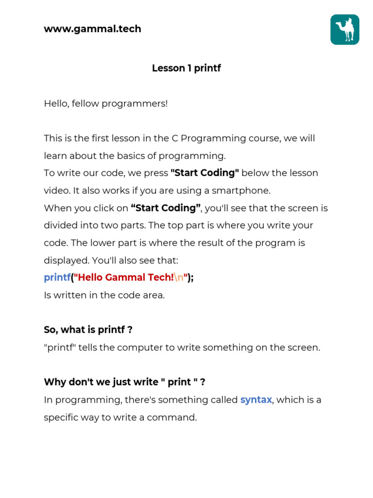 Lesson 1 Printf | PDF