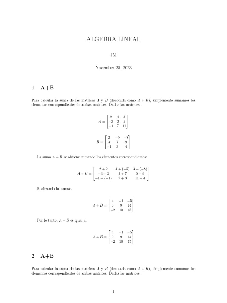 Deber 1.1 de Alg Lin I Lodana | PDF | Matriz (Matemáticas) | Sustracción