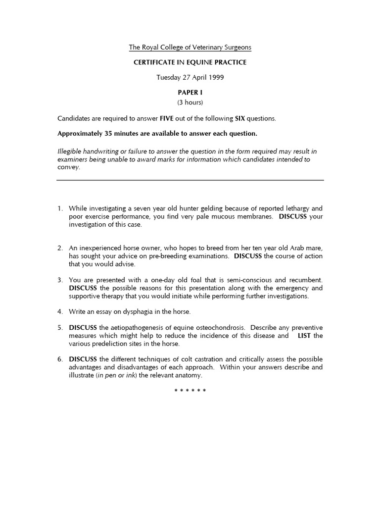 Past Papers - Royal College of Veterinary Surgeons | PDF | Medical ...