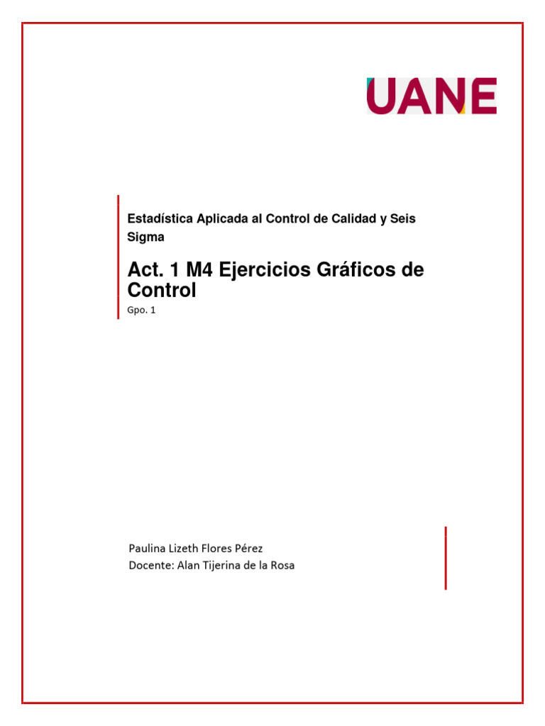Act. 1 M4 Ejercicios Gráficos de Control Lizeth Flores Perez | PDF | Ingeniería | Estadísticas ...
