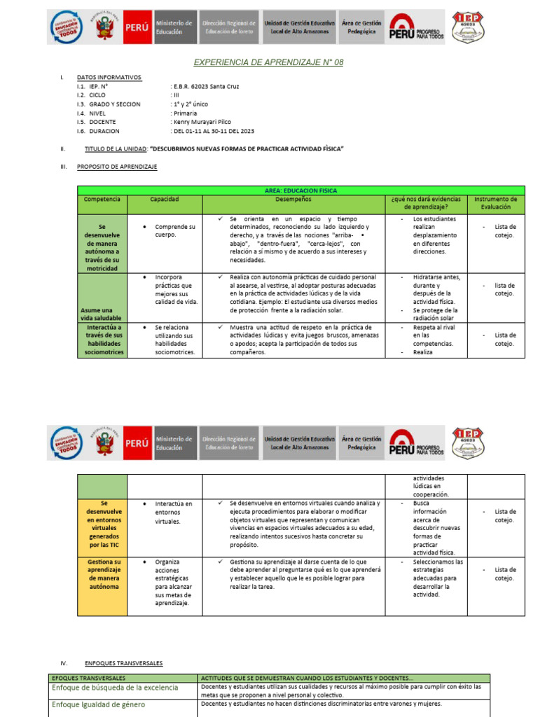 Experiencia de Aprendizaje #08-Iii | PDF | Aprendizaje | Enseñando