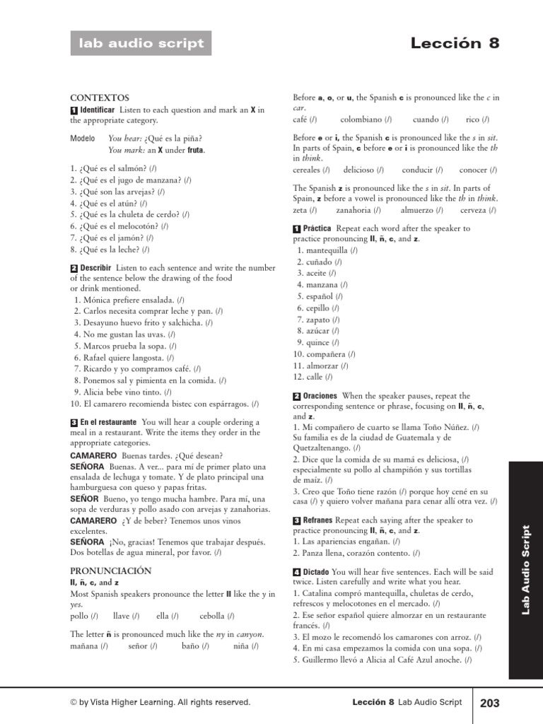 Lección 8. Lab Audio Script. Lab Audio Script. Contextos | PDF ...