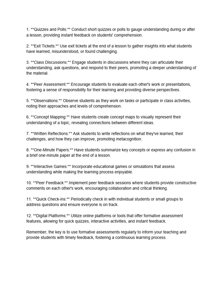 Formative Assessment Strategies Pdf
