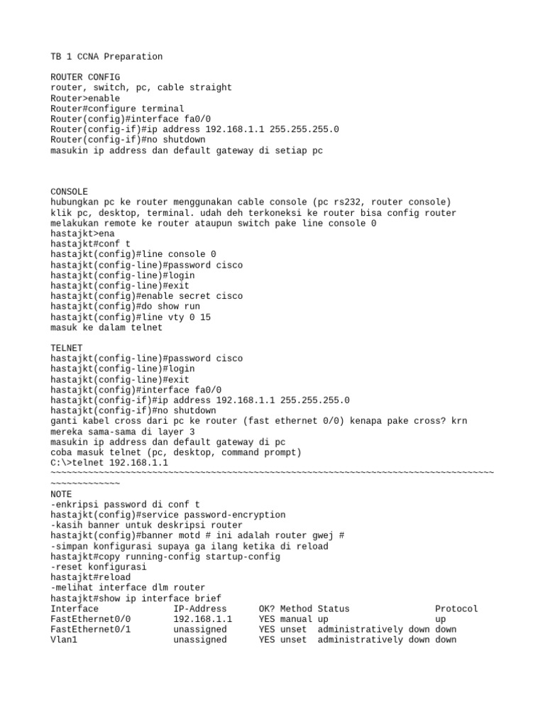 TB 1 CCNA Preparation | PDF | Ip Address | Router (Computing)