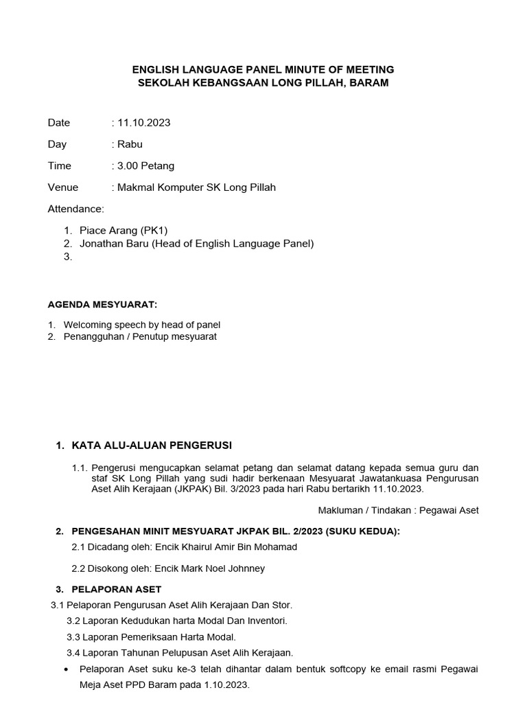 Minute Of Meeting Pdf